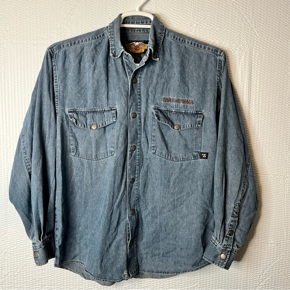 Harley-Davidson | Shirts | Harley Davidson Snap Button Chambray Long ...